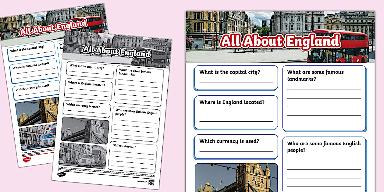 All About England Fact File Template