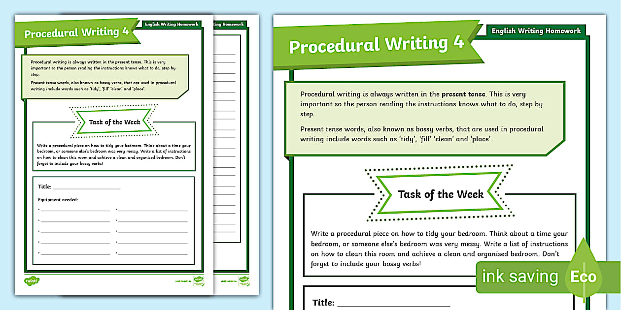 Writing Homework Procedural 4 3rd/4th Class - Twinkl