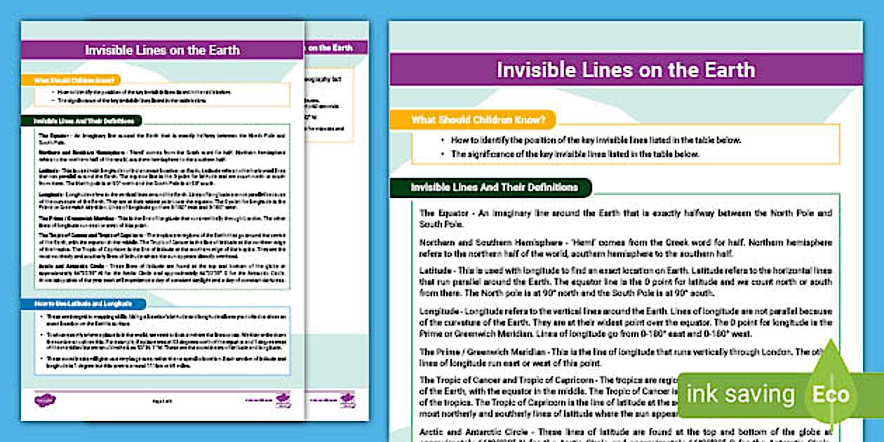 Adult Subject Knowledge Sheet Invisible Lines on the Earth
