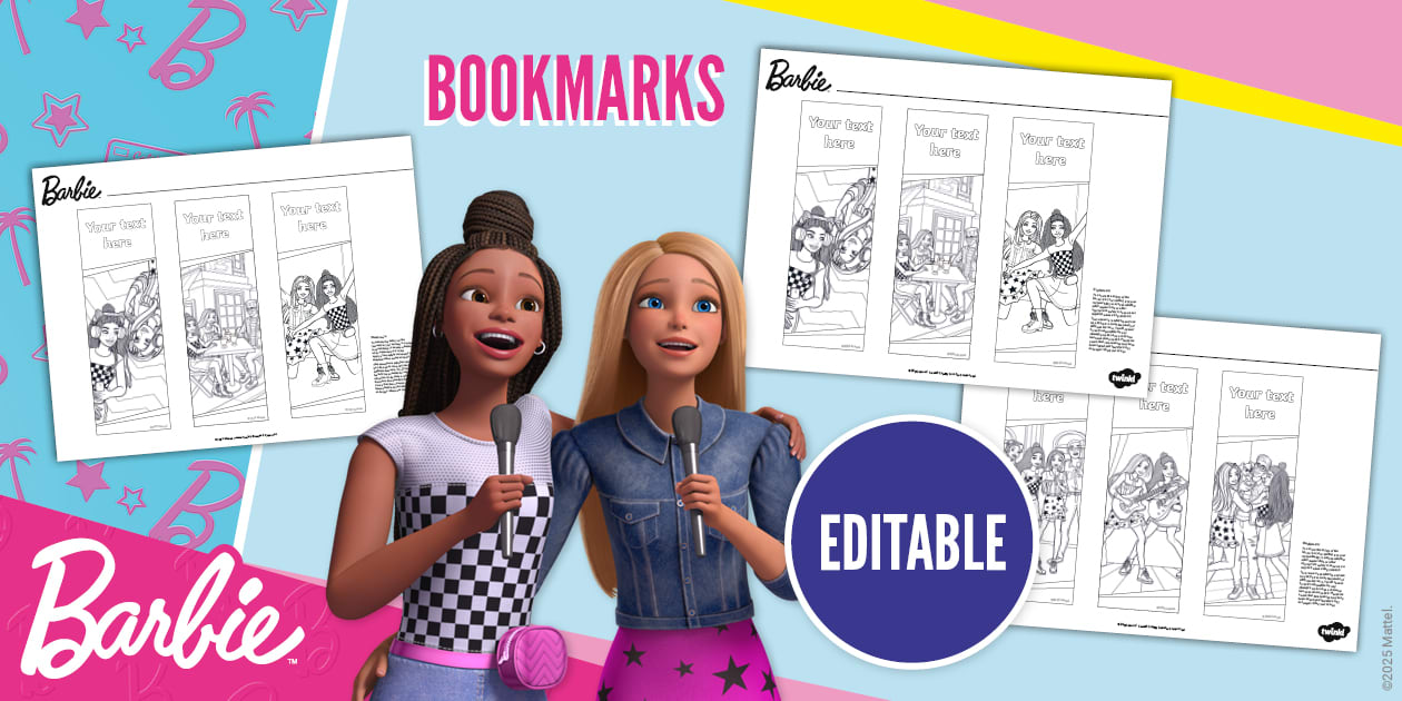 Barbie: Editable Coloring Bookmarks