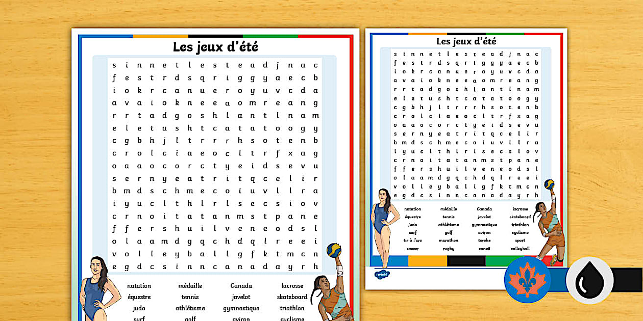 Summer Games Word Search Canada Intermediate French