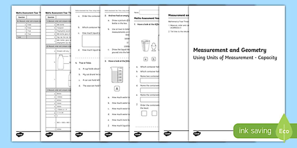 Year 3 Measurement and Geometry Capacity Assessment - Twinkl