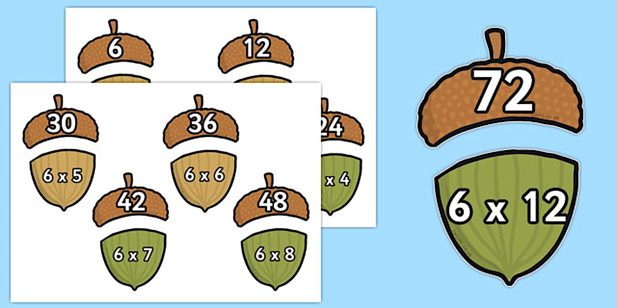 Multiplication 6x Acorn Matching Activity - Twinkl