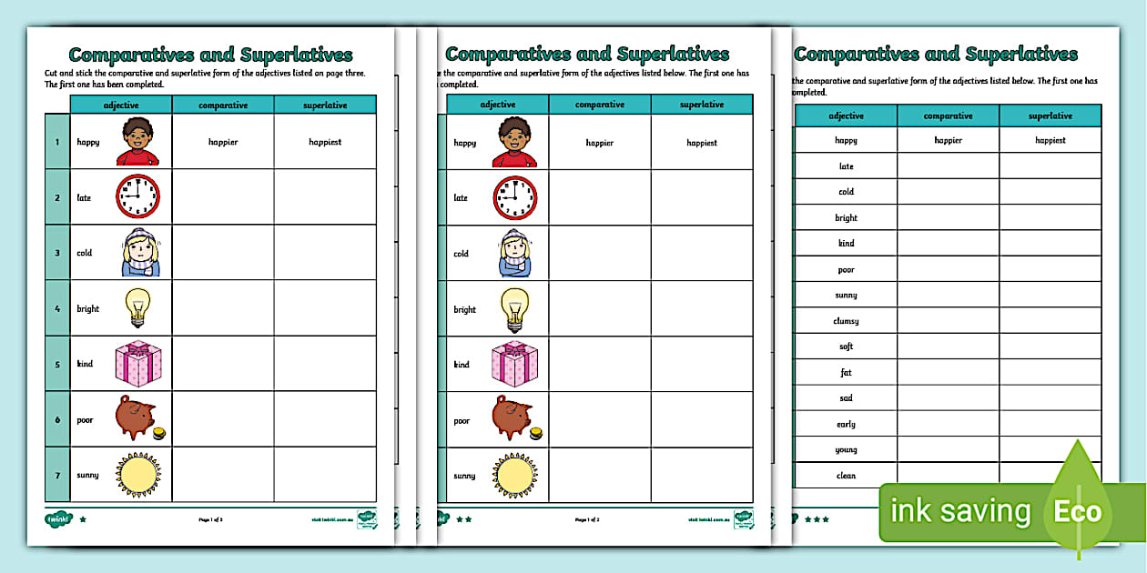 Comparatives, Superlatives Worksheet - Positive Superlatives