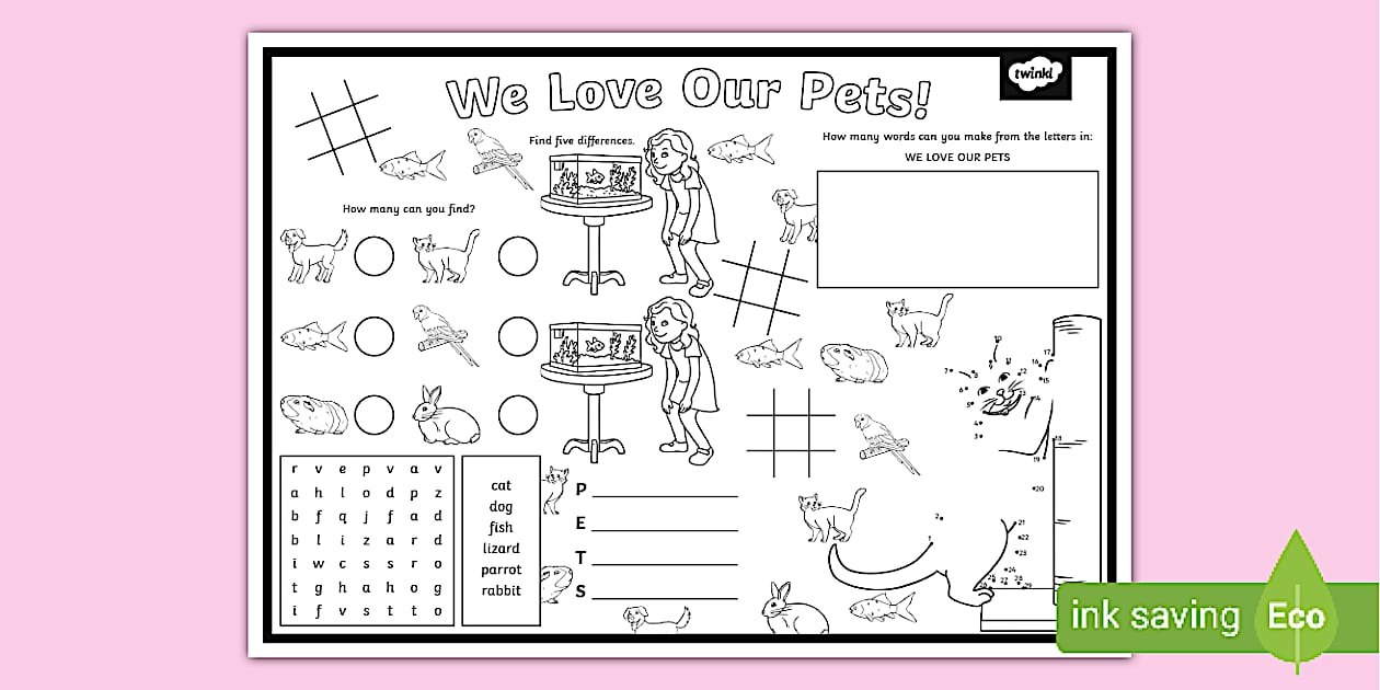 We Love Our Pets Activity Mat (Year 1 & 2) (teacher made)