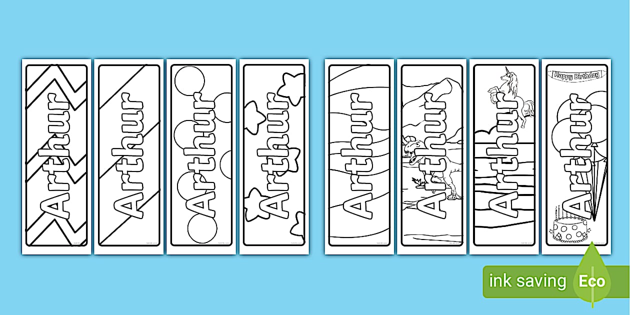 Arthur Name Simple Colouring Bookmarks (teacher made)
