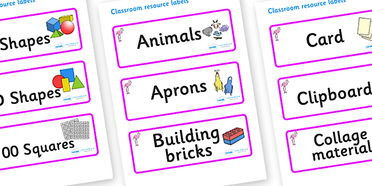 Flamingo Themed Editable Classroom Resource Labels - Twinkl