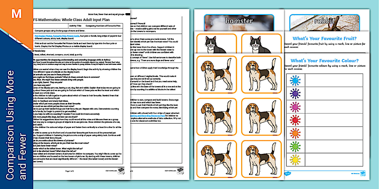 EYFS Maths Comparing Numbers of Pets Planning and Pack