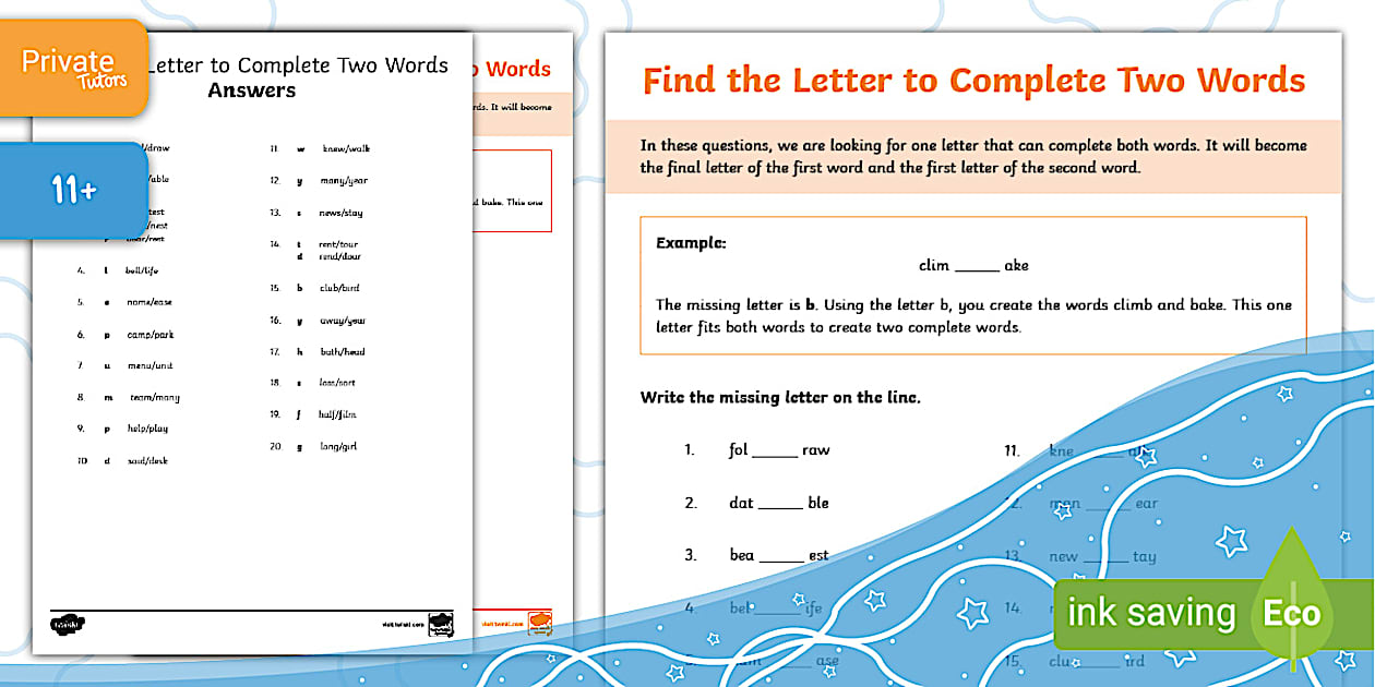 11+ Verbal Reasoning: Find the Letter to Complete Two Words