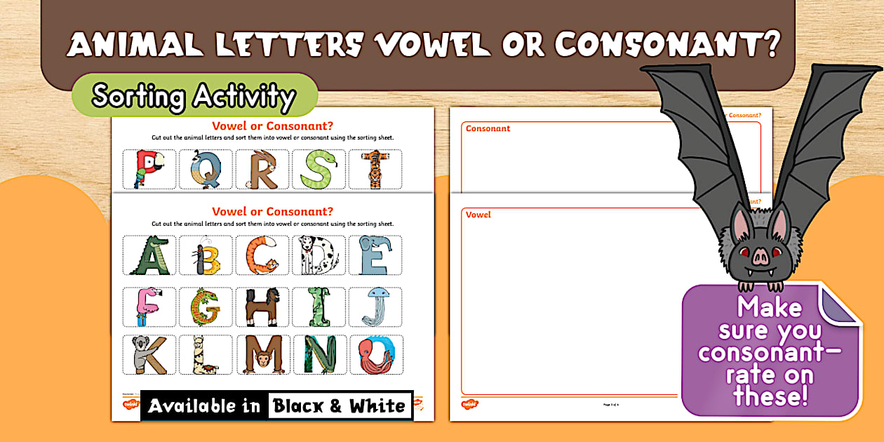 Animal Letters Vowel or Consonant? Sorting Activity