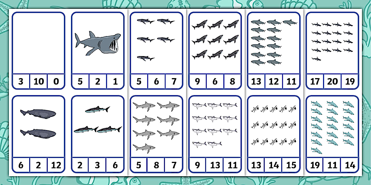 Shark Themed Numbers to 20 Peg Counting Activity - Twinkl