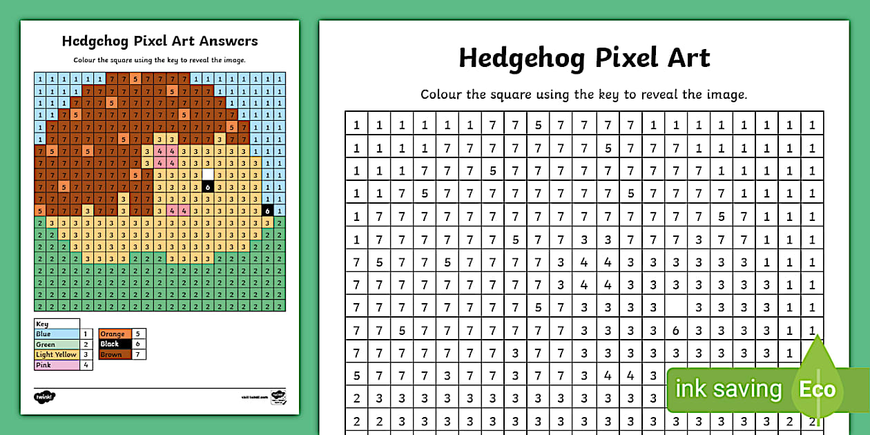 Hedgehog Pixel Art Template | Twinkl | KS1 | Pixel Art