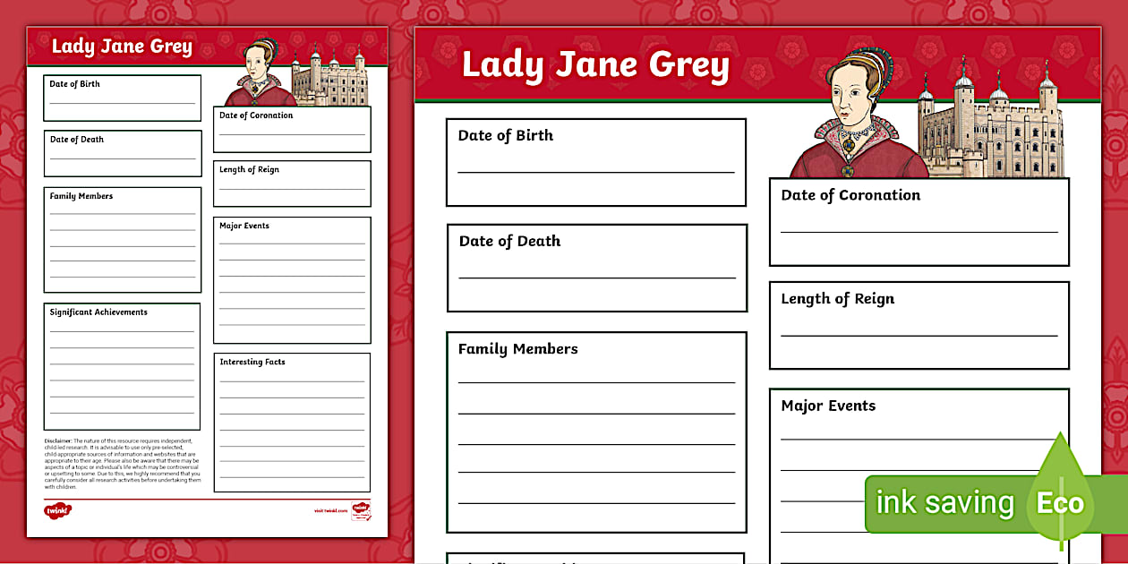 Lady Jane Grey Fact File Template (teacher made) - Twinkl