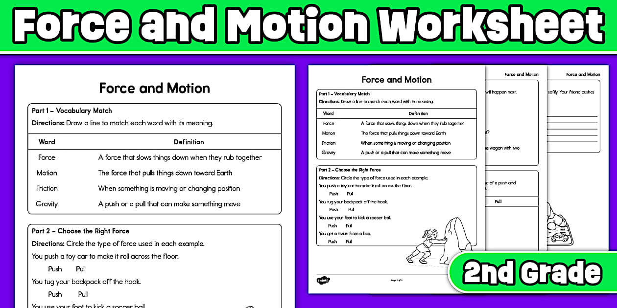 Second Grade Force and Motion Worksheet