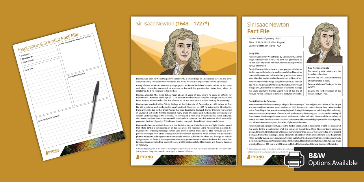 Sir Isaac Newton Fact File and Poster (l'enseignant a fait)
