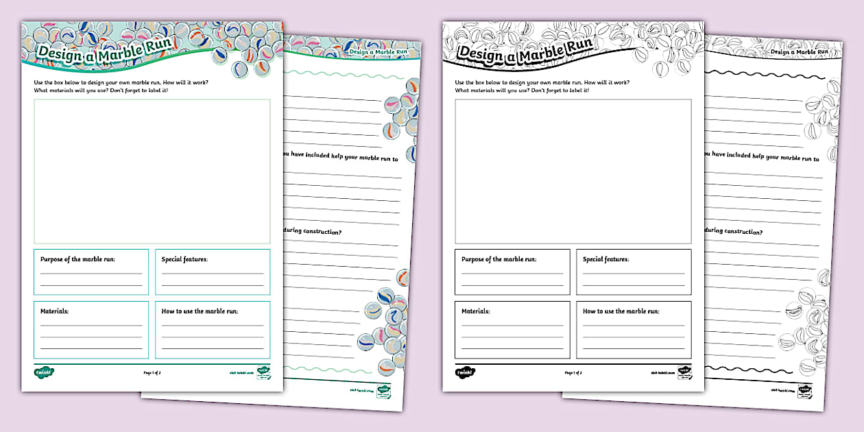 KS2 Design a Marble Run Worksheet (teacher made) - Twinkl