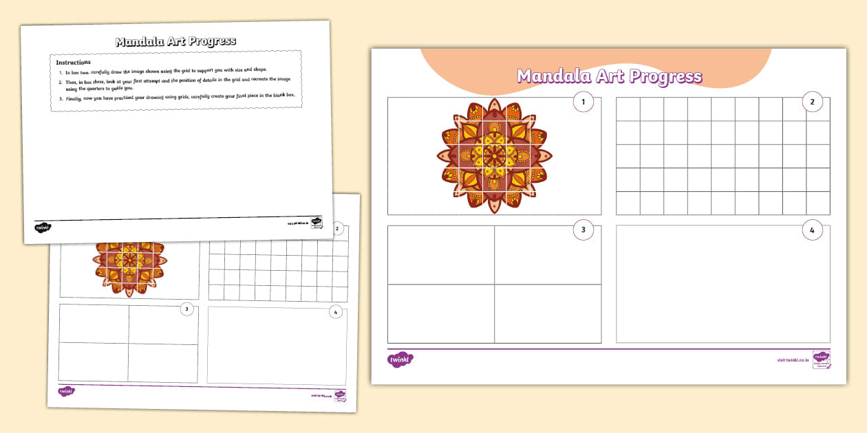 Mandala Art Progress Template (l'enseignant a fait) - Twinkl