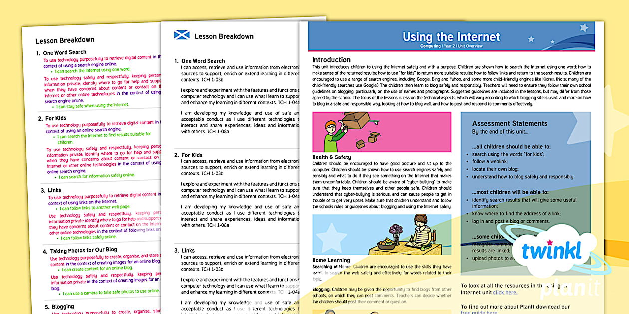 CfE First Level Computing Year 2 Using The Internet PlanIt Overview