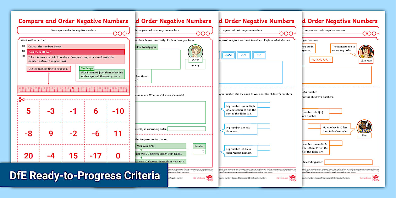 👉 Compare and Order Negative Numbers Differentiated Maths Worksheets