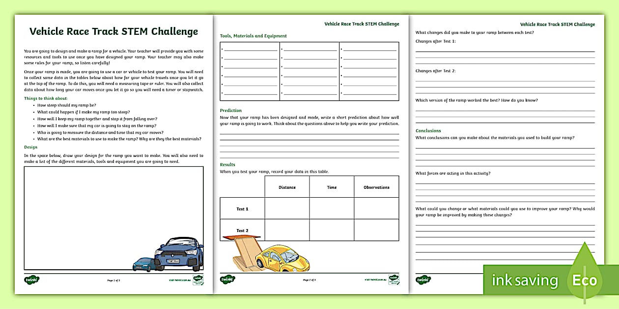 Vehicle Race Track STEM Challenge | Years 3-6 STEM - Twinkl