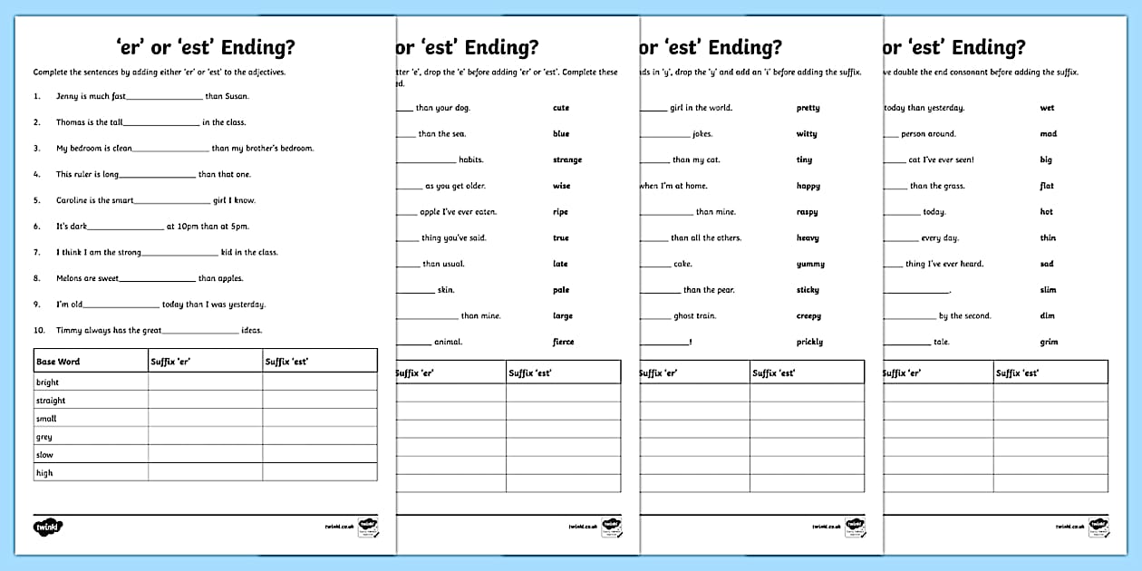 Er Est Worksheet | English Language Resource | Twinkl USA