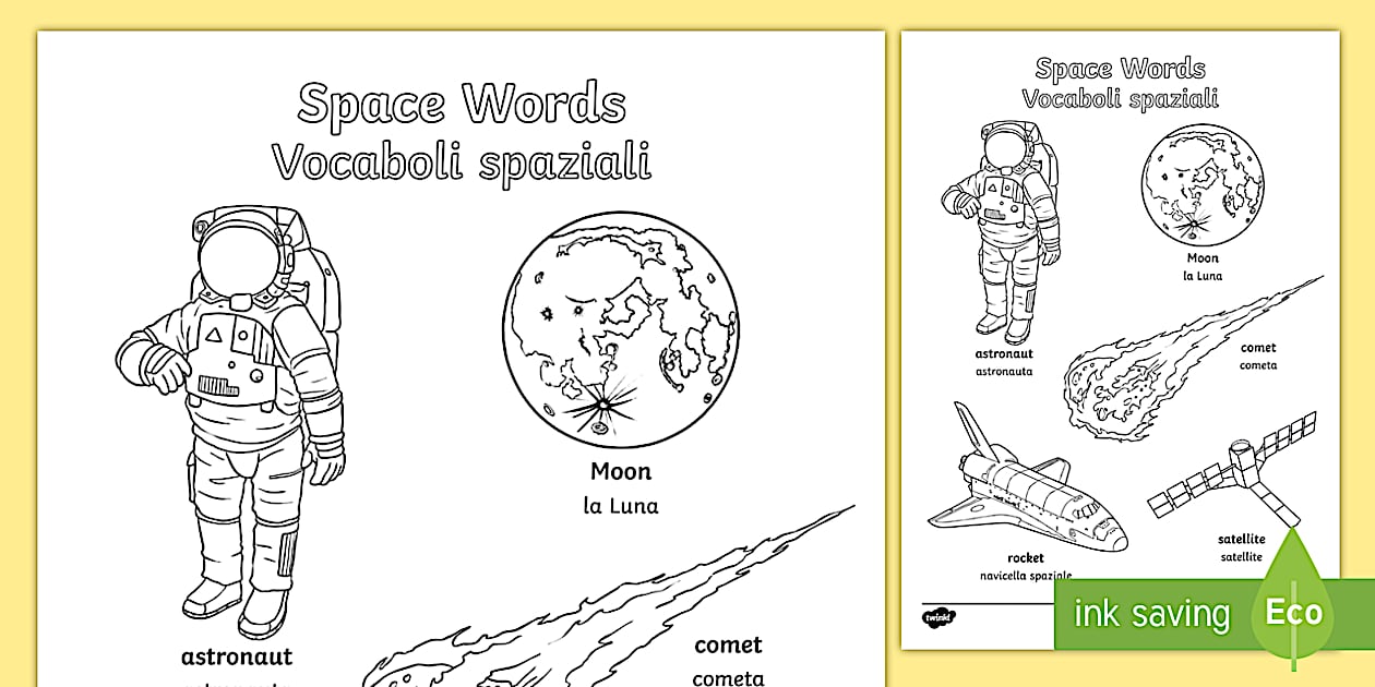 Space Words Colouring Sheets English/Italian - Space Words Colouring Sheets