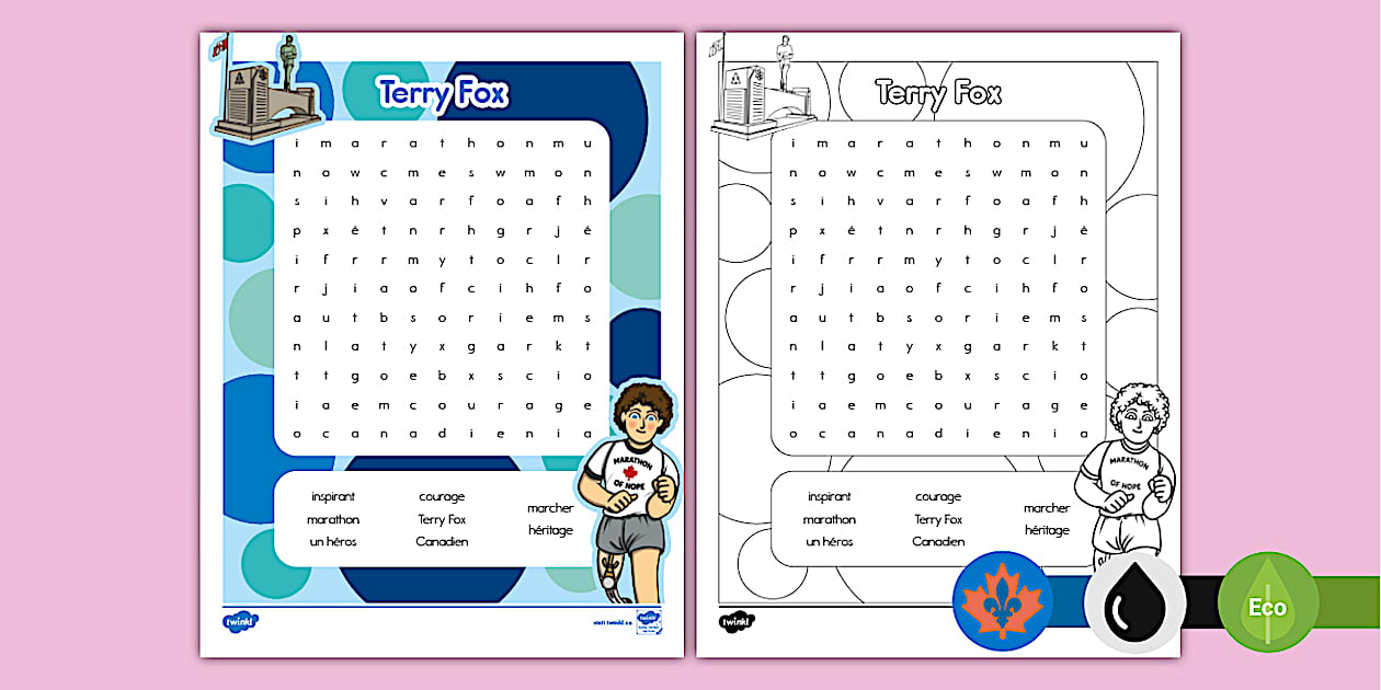 Primary Terry Fox Word Search French