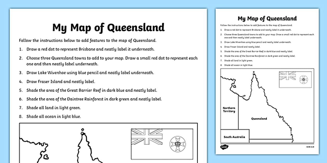 Editable My Map of Queensland Worksheet (teacher made)