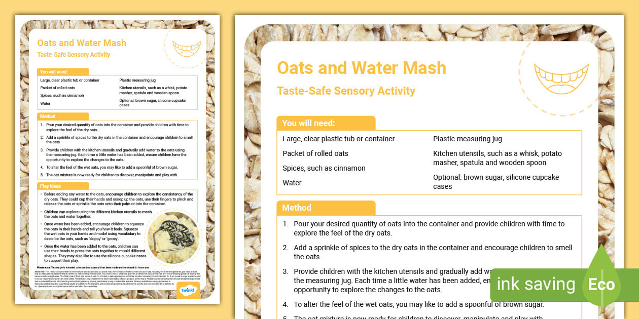 Oats and Water Mash Taste-Safe Sensory Activity - Twinkl