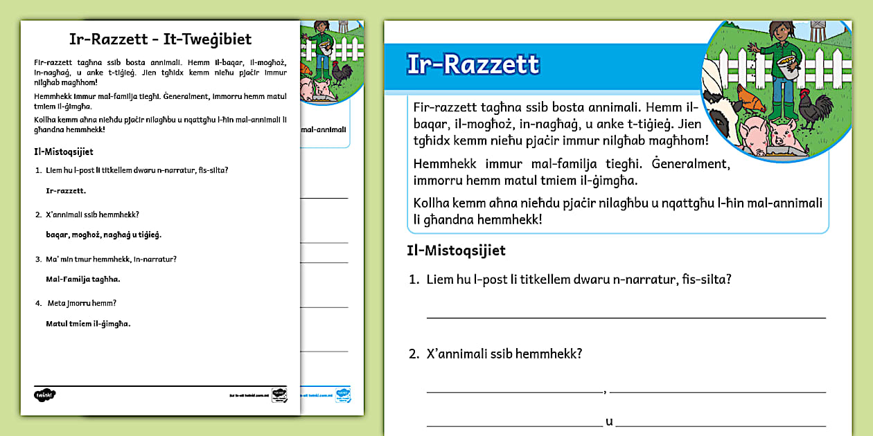 Taħriġ il-Fehem: Ir-Razzett (teacher made) - Twinkl