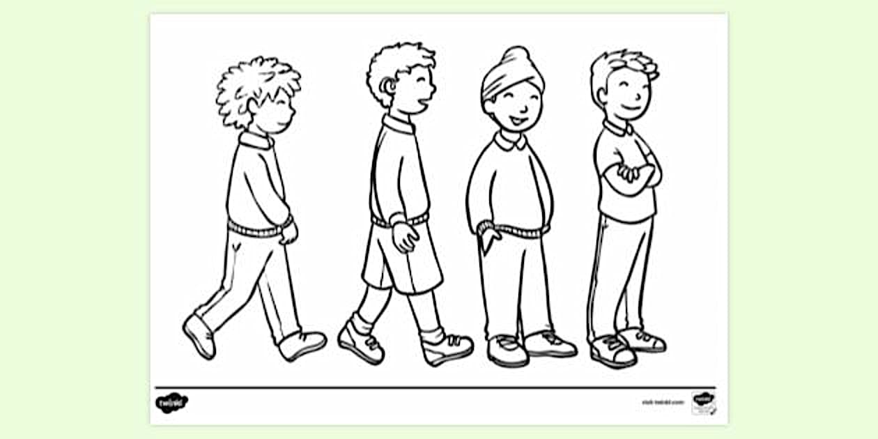Four Children in a Line Colouring Sheet (teacher made)