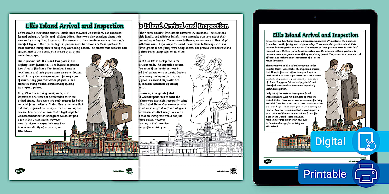 6th Grade Ellis Island Reading Comprehension Worksheet