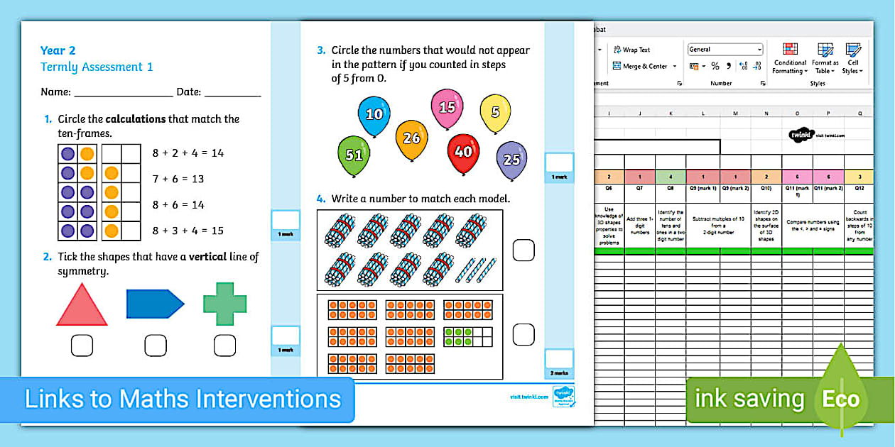 Year 2 Maths Assessment Test - Pack Term 1 (teacher made)