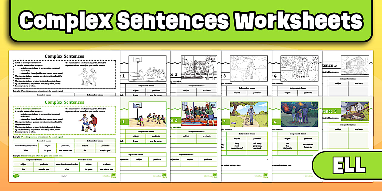 Practice with Complex Sentences Worksheets for ELL