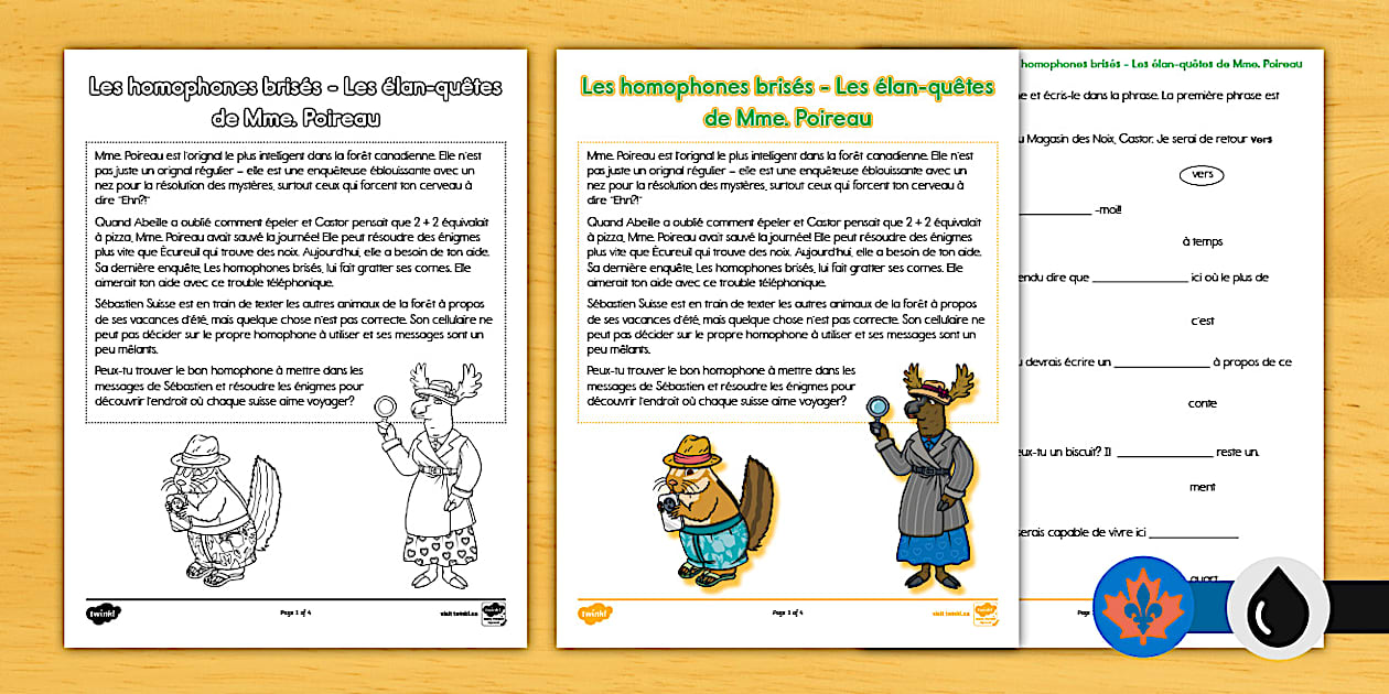 Broken Homophone - A Miss Maple Moose-tery - French - Twinkl