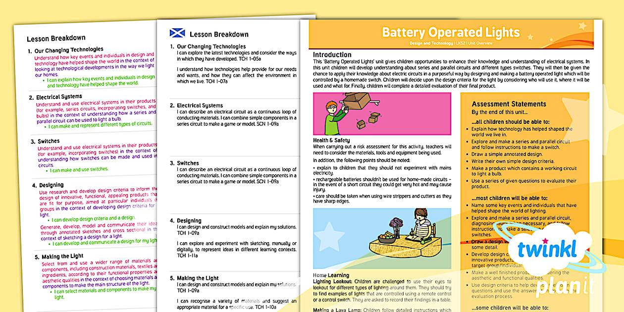 DT and Science: Battery Operated Lights LKS2 & CFE First Level Planning