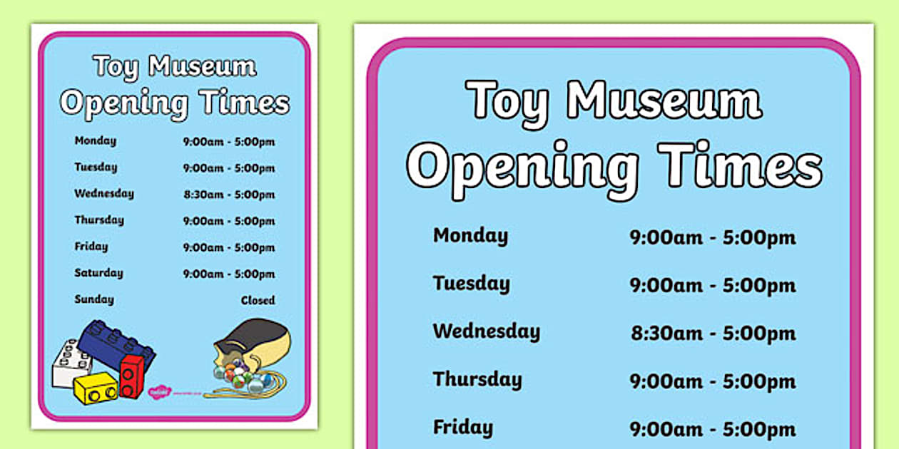 Cursive Toy Museum Opening Times Poster (teacher made)