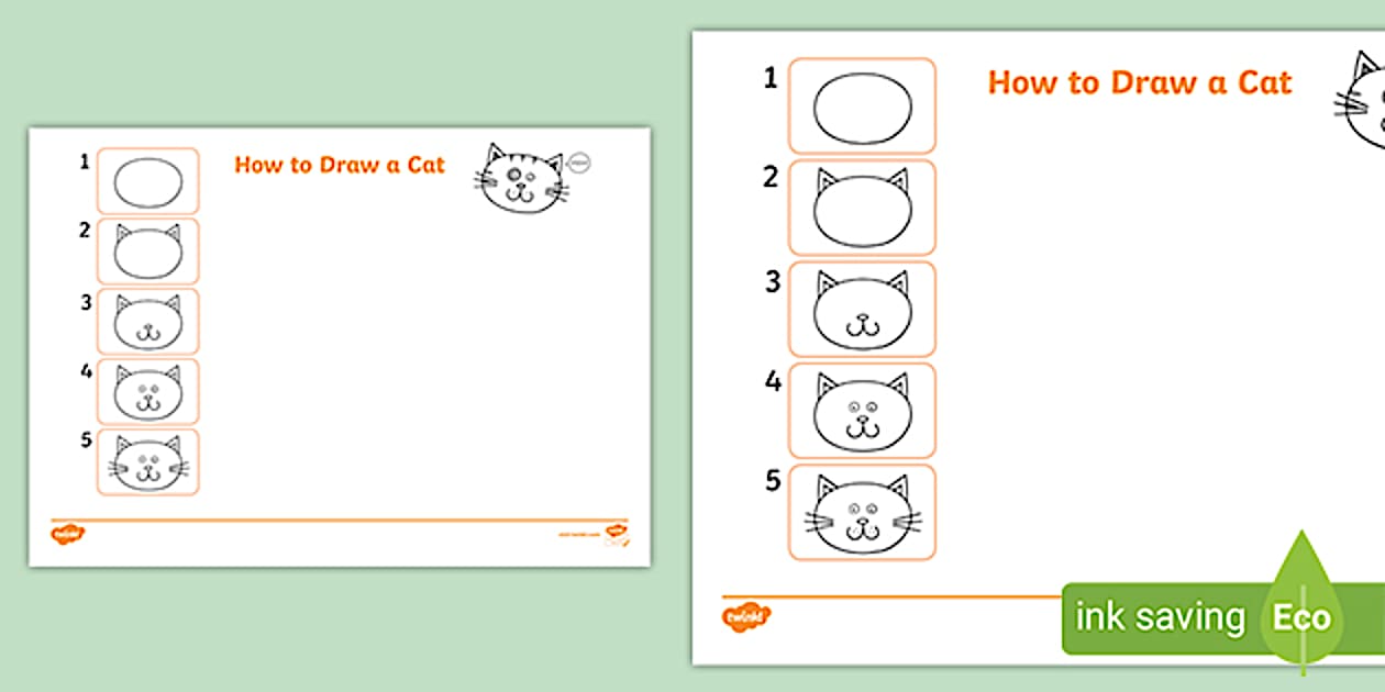 Cat Drawing Template | How to Draw a Cat Worksheet | Twinkl