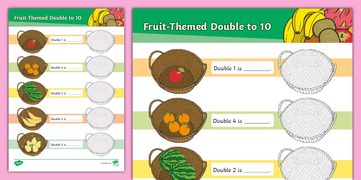 👉 Fruit-Themed Doubles to 10 Worksheet (teacher made)