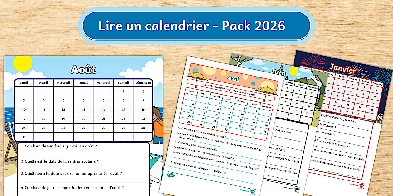 Lire un calendrier - Pack 2026