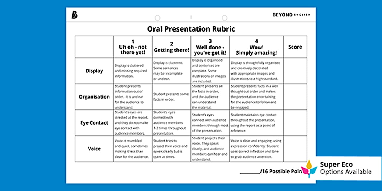 Oral Presentation Rubric | Beyond Resource | Teacher Made