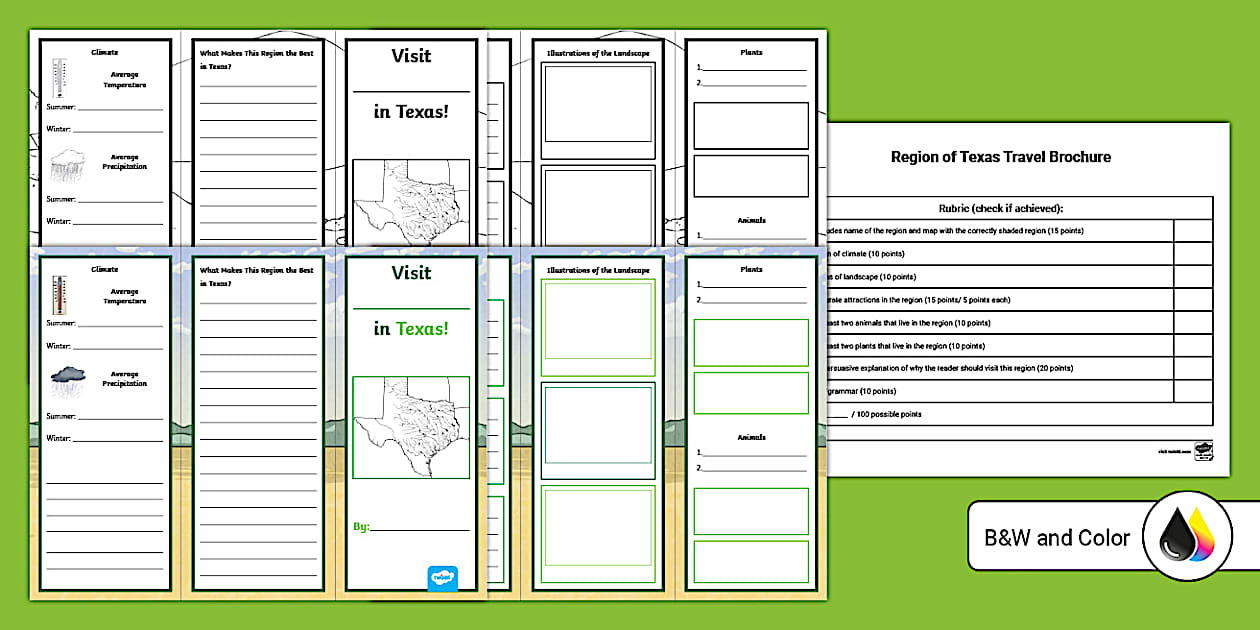Region of Texas Travel Brochure Project for 3rd-5th Grade