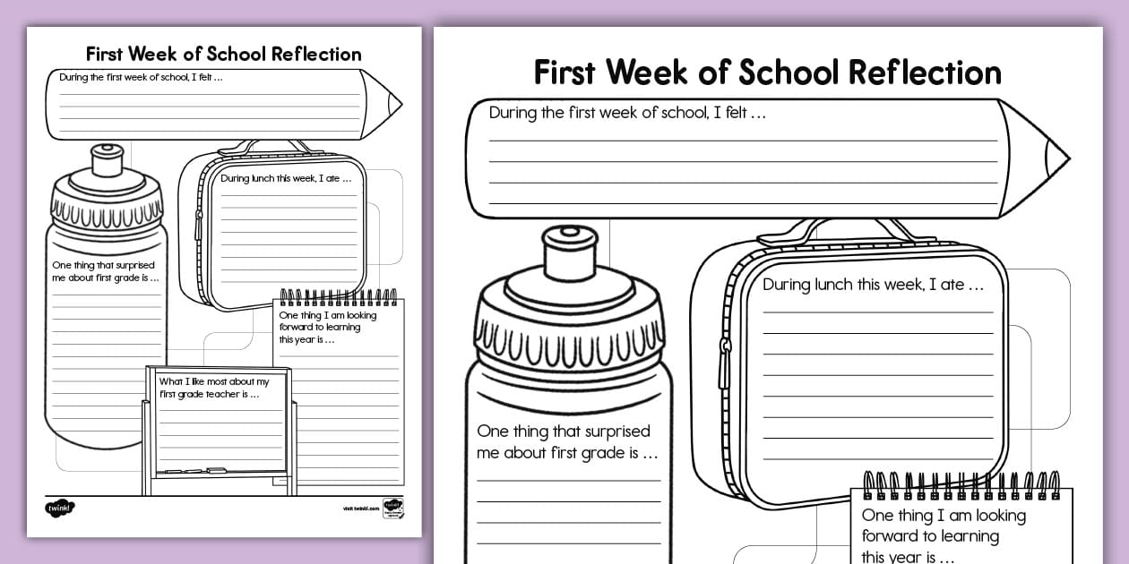 First Grade First Week of School Reflection Activity Worksheet