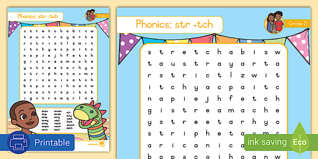 Grade 2 Phonics: str-/-tch Wordsearch (teacher made)