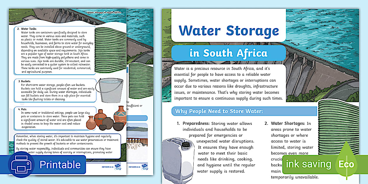 Water Storage in South Africa (teacher made) - Twinkl