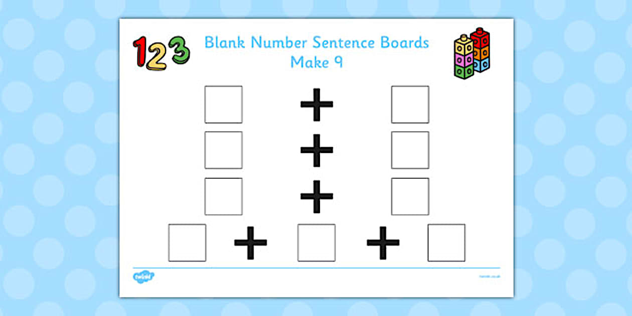 Black and White Make 9 Blank Number Sentence Boards - Twinkl