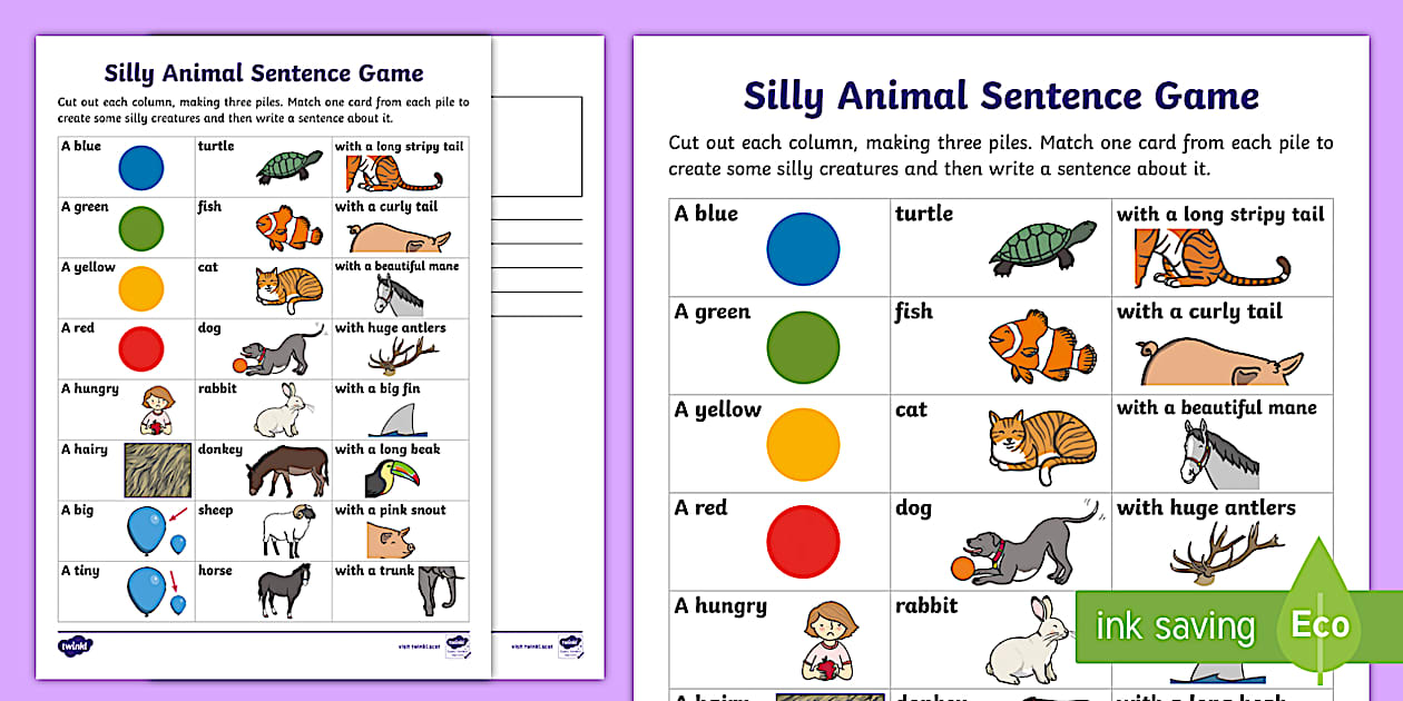 Silly Animal Sentences Game | CfE Early Level Resources