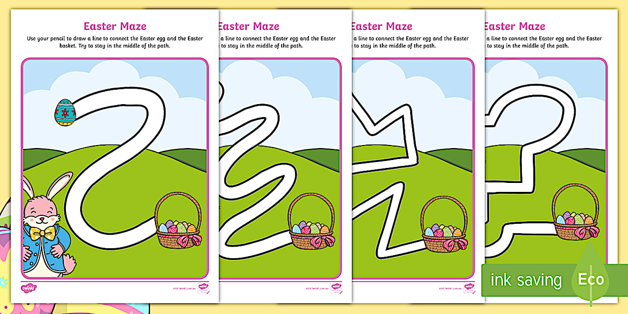 TAS Easter Hunt Pencil Control Path Worksheets - Twinkl