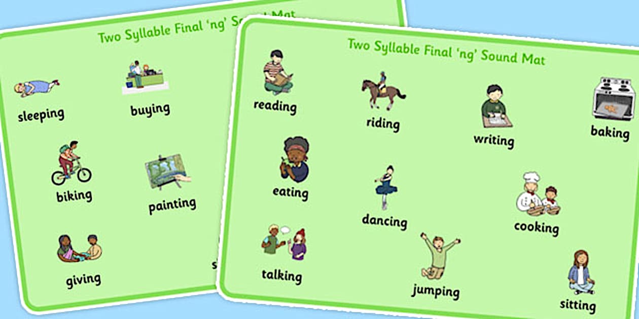 Cursive Two Syllable Final 'ng' Sound Word Mat - Twinkl