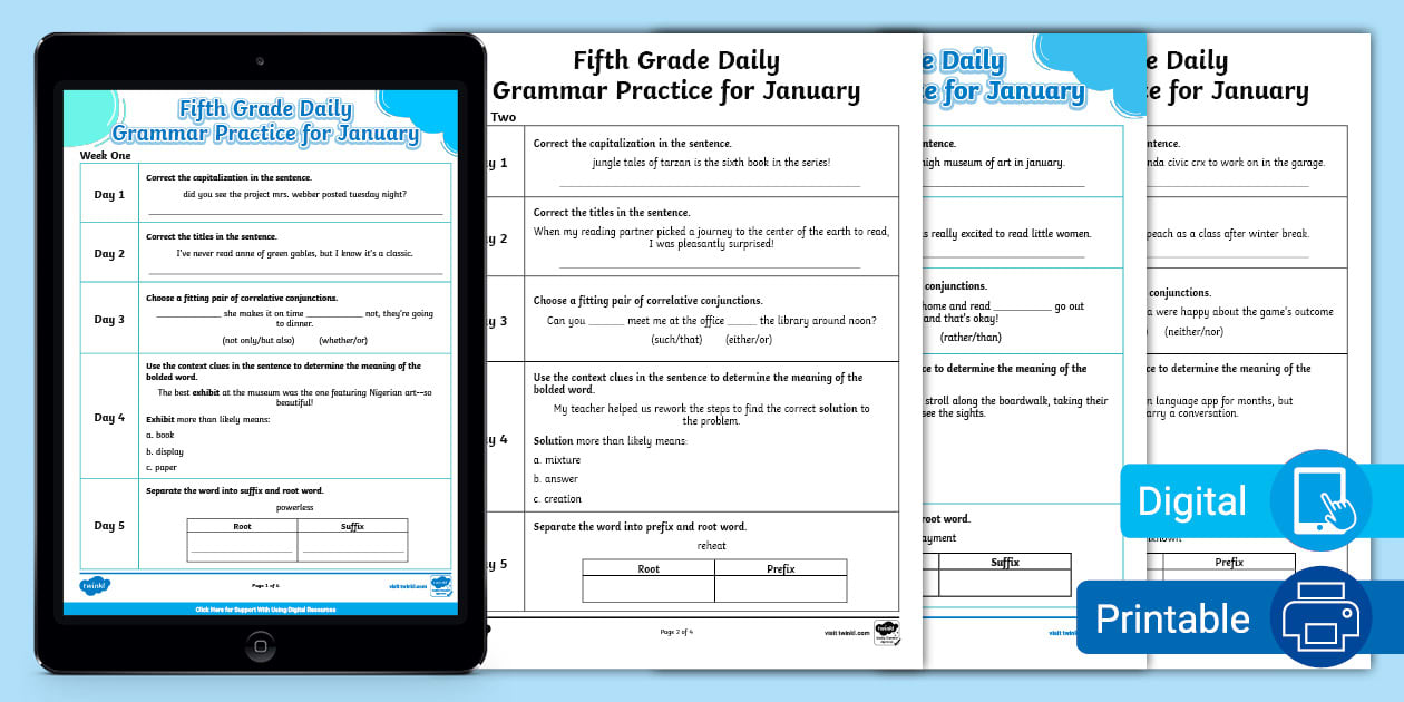 Fifth Grade Daily Grammar Practice for January - Twinkl